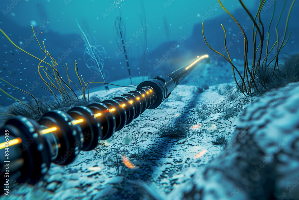 A high-tech submarine fiber-optic cable used for global underwater ...