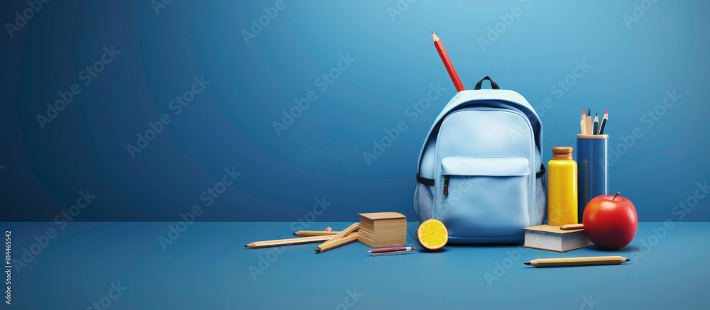Welcome Back to background 3D renders of school essentials. School bag ...
