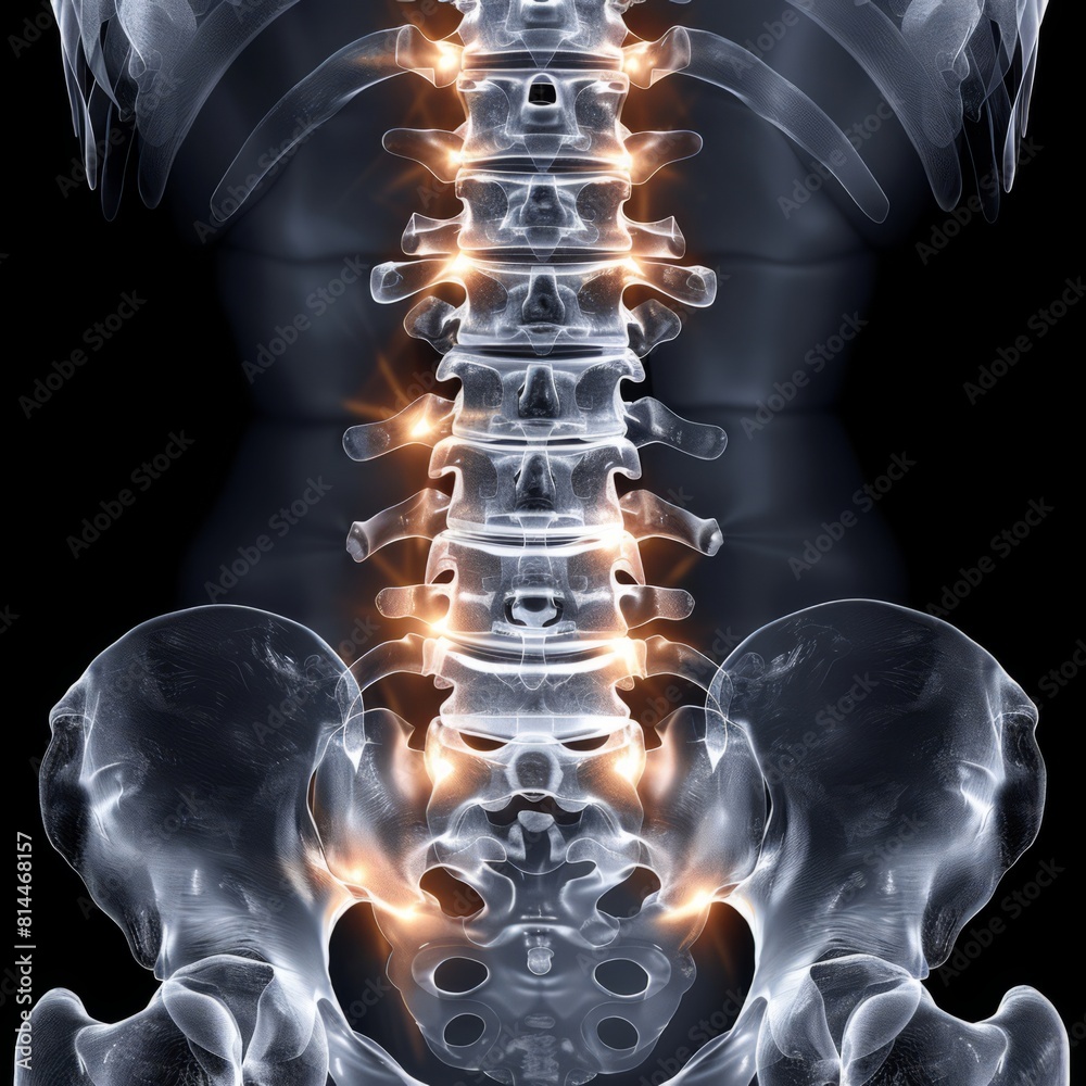 Spinal column with highlighted vertebrae and nerves Stock Illustration ...