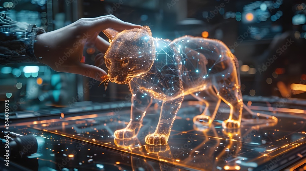Hologram pet animal. Futuristic background of cute augmented reality ...