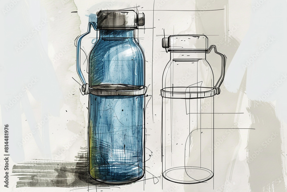 A sketch of an eco-friendly reusable water bottle, highlighting its ...
