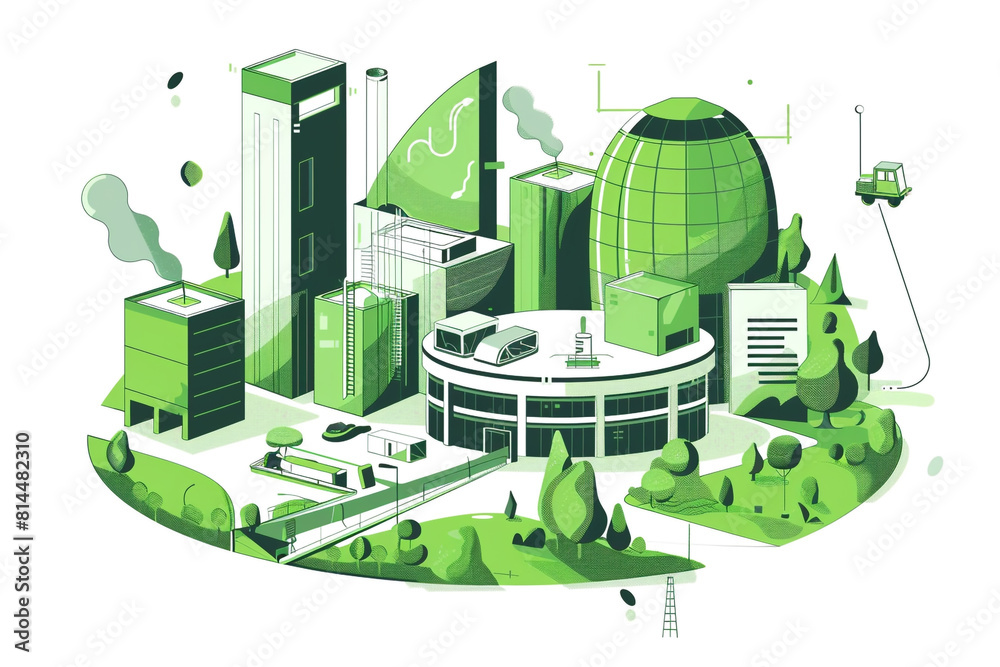 A sketch of an isolated green buildings promoting walkability and clean ...