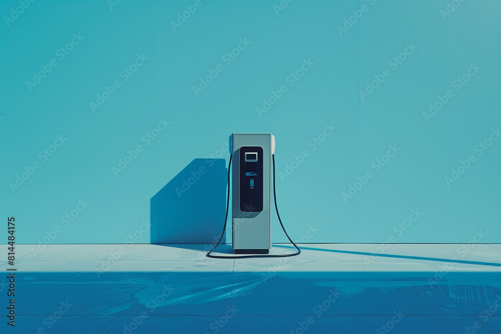 A sleek EV Charging station against a clean, minimalistic blue ...