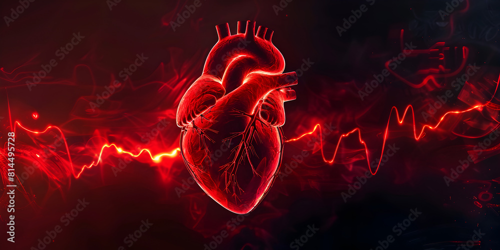 Abstract human heart shape with red cardio pulse line background Red ...