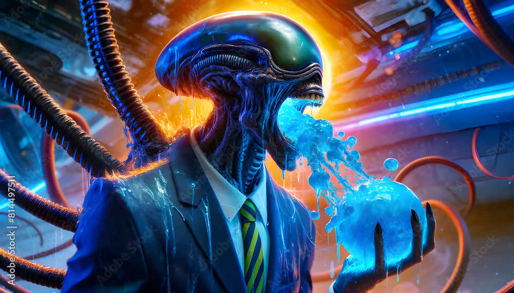 AI generated illustration of alien-human hybrid eating radioactive goo ...