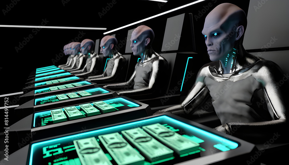 AI generated illustration of futuristic humanoid robots with alien ...