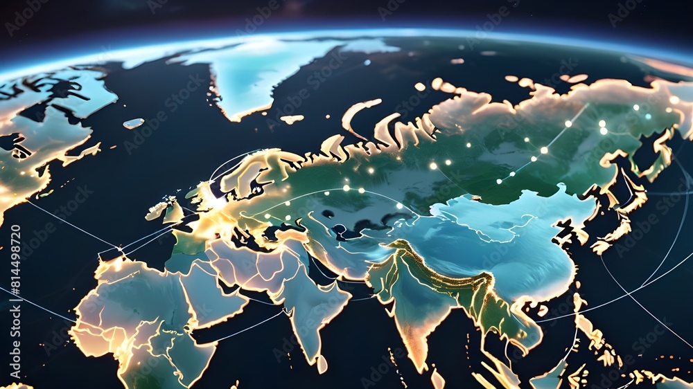 Digital map of Asia, concept of global network and connectivity, data ...