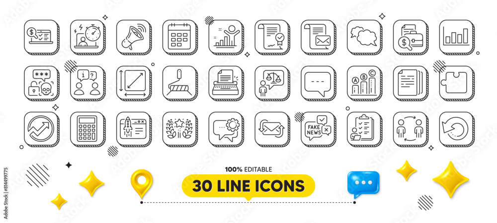 Employees messenger, Puzzle and Lawyer line icons pack. 3d design ...