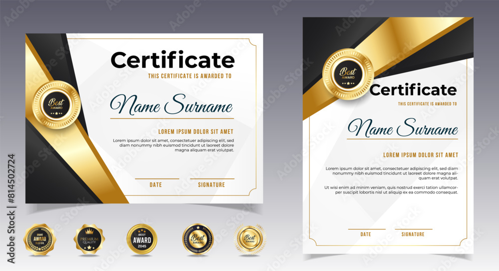 Certificates of completion template with luxury badge and modern line ...