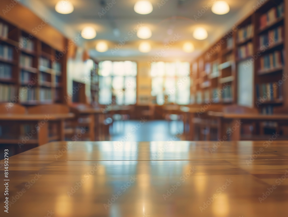 Abstract blurred empty college library interior space. Blurry classroom ...