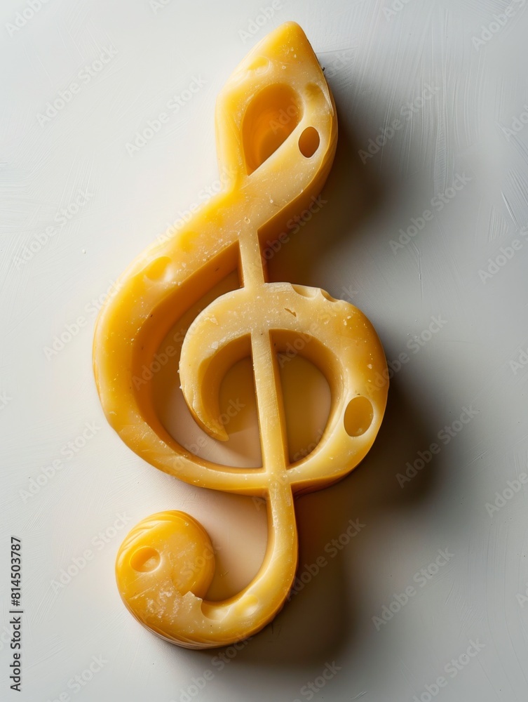 Clef made of cheese on white background. A musical symbol used to ...