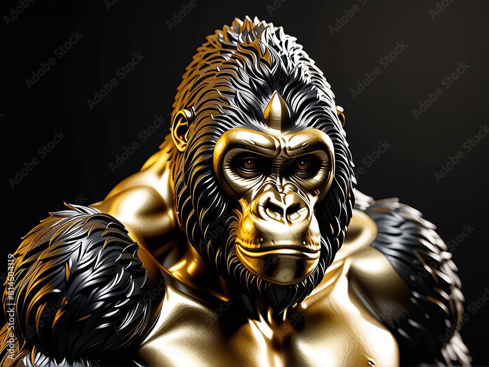3D print design for interior, wall, wallpaper, canvas. 3d gold Gorilla ...