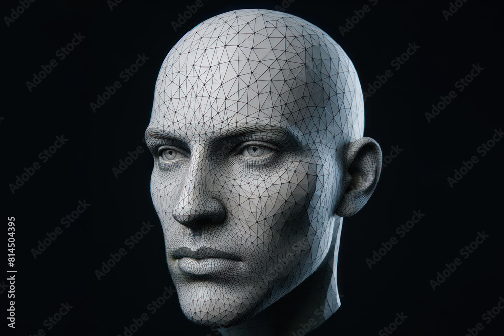 Realistic 3d man head polygonal skin isolated black background Stock ...