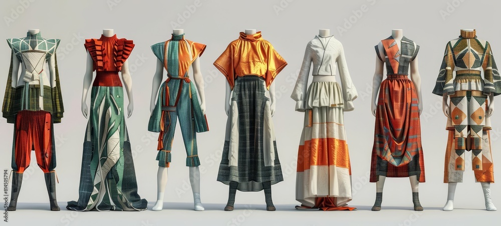 Design a clothing line that incorporates modular hatched patterns with ...