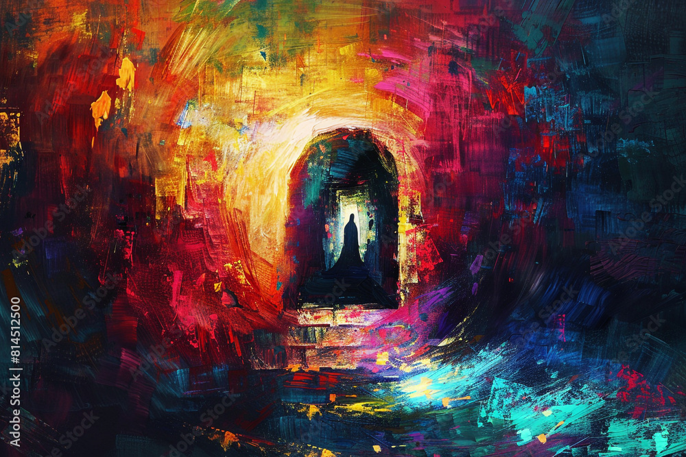 Abstract art Colorful painting art of the empty tomb of Jesus Christian ...