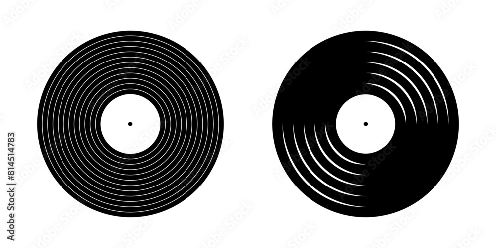 Black vinyl record icons. LP or long play music plates for gramophone ...