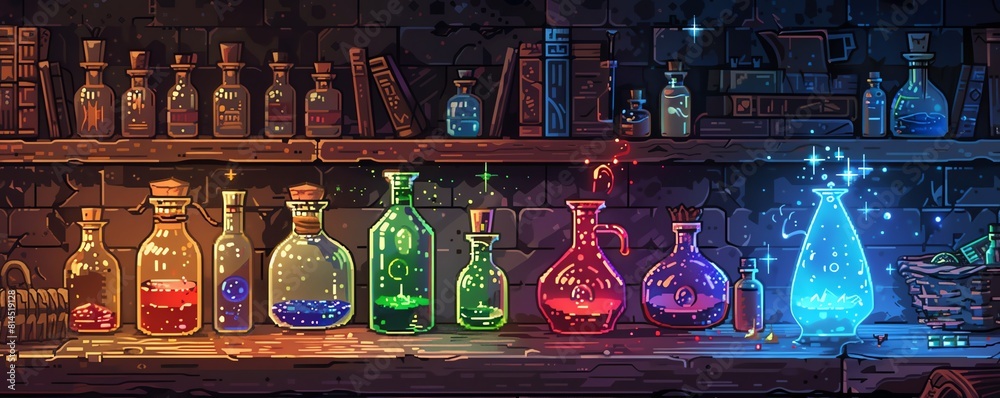 A collection of magic potions. Each potion has a different color and ...