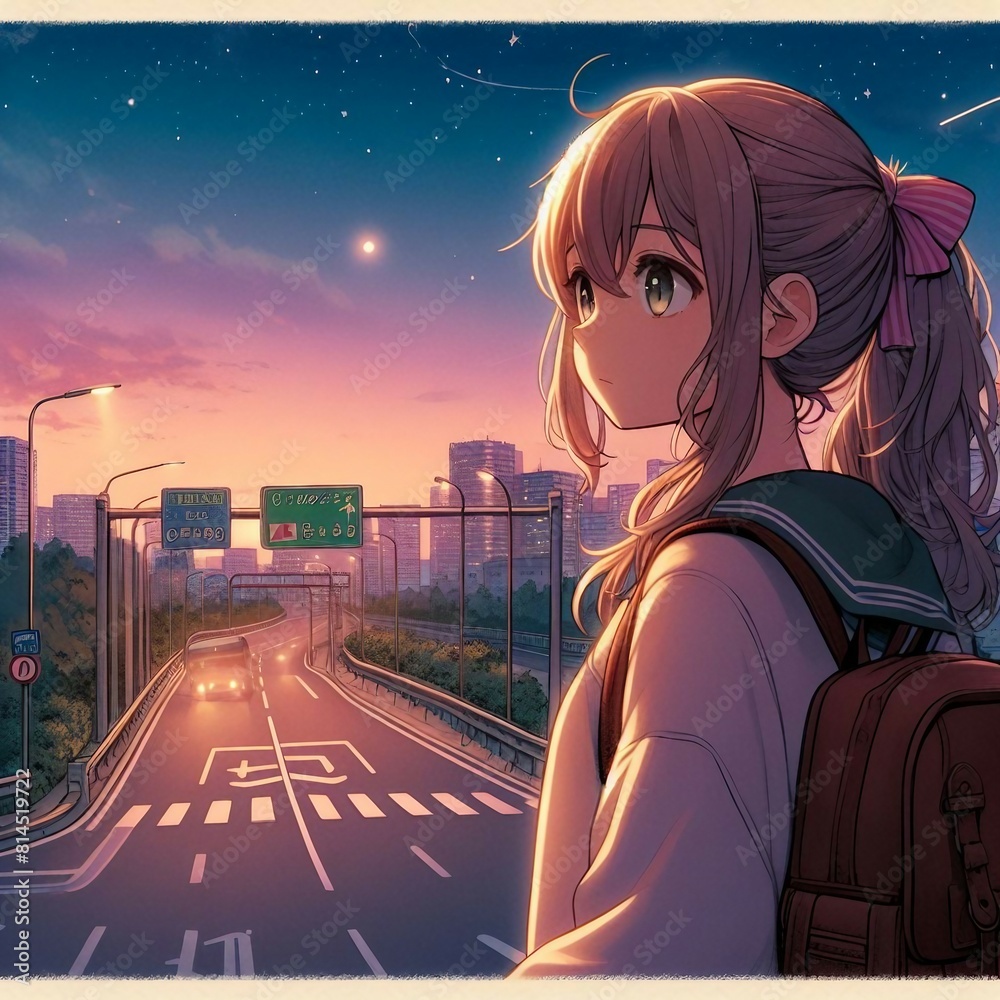 Storybook-style Illustration of an Anime Girl Gazing at an Empty ... Storybook-style Illustration of an Anime Girl Gazing at an Empty ...
