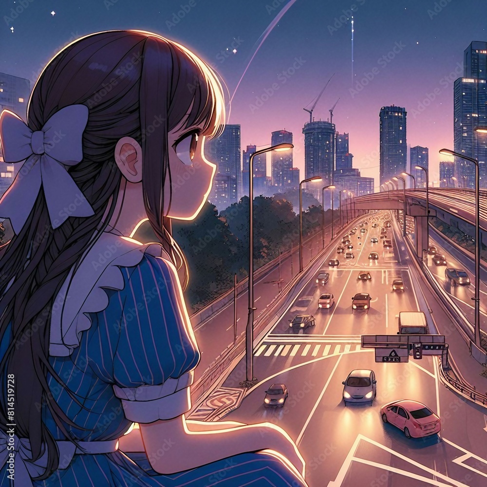 Storybook-style Illustration of an Anime Girl Gazing at an Empty ... Storybook-style Illustration of an Anime Girl Gazing at an Empty ...