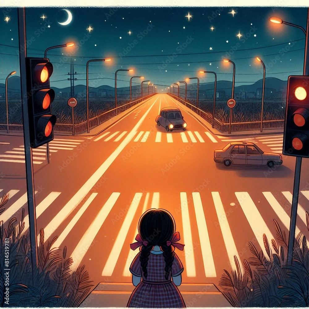 Storybook-style Illustration of an Anime Girl Gazing at an Empty ... Storybook-style Illustration of an Anime Girl Gazing at an Empty ...