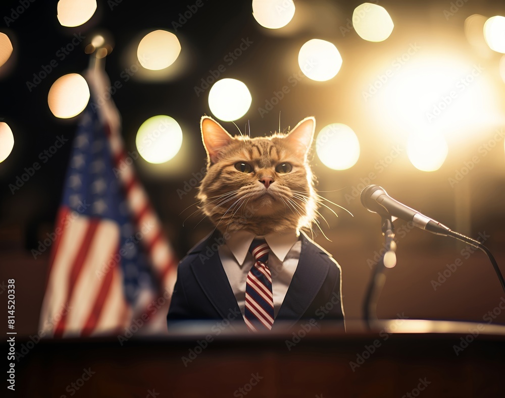 Captivating digital art of a cat dressed in a suit and tie, delivering ...