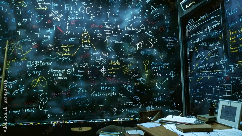 Abstract random mathematical formulas, numbers and letters of the ...