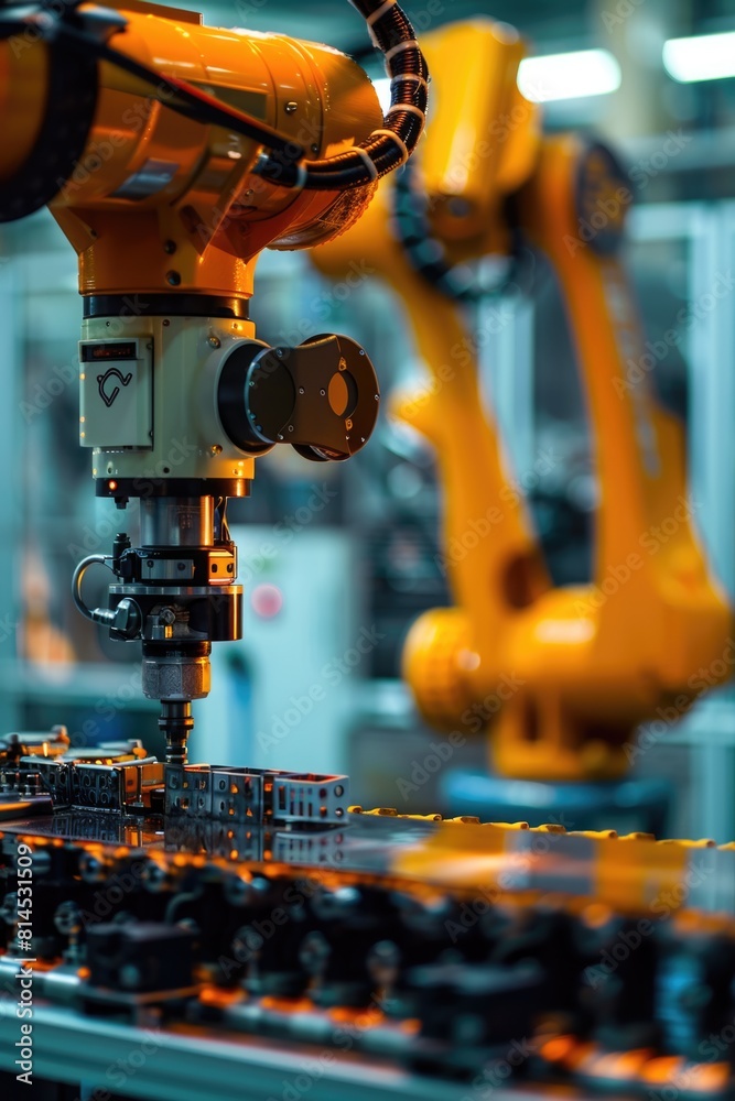 Factory automation front view Show robotic assembly line robotic tone ...