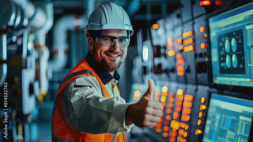 Confident Caucasian supervisor dressed in formal attire and safety gear ...