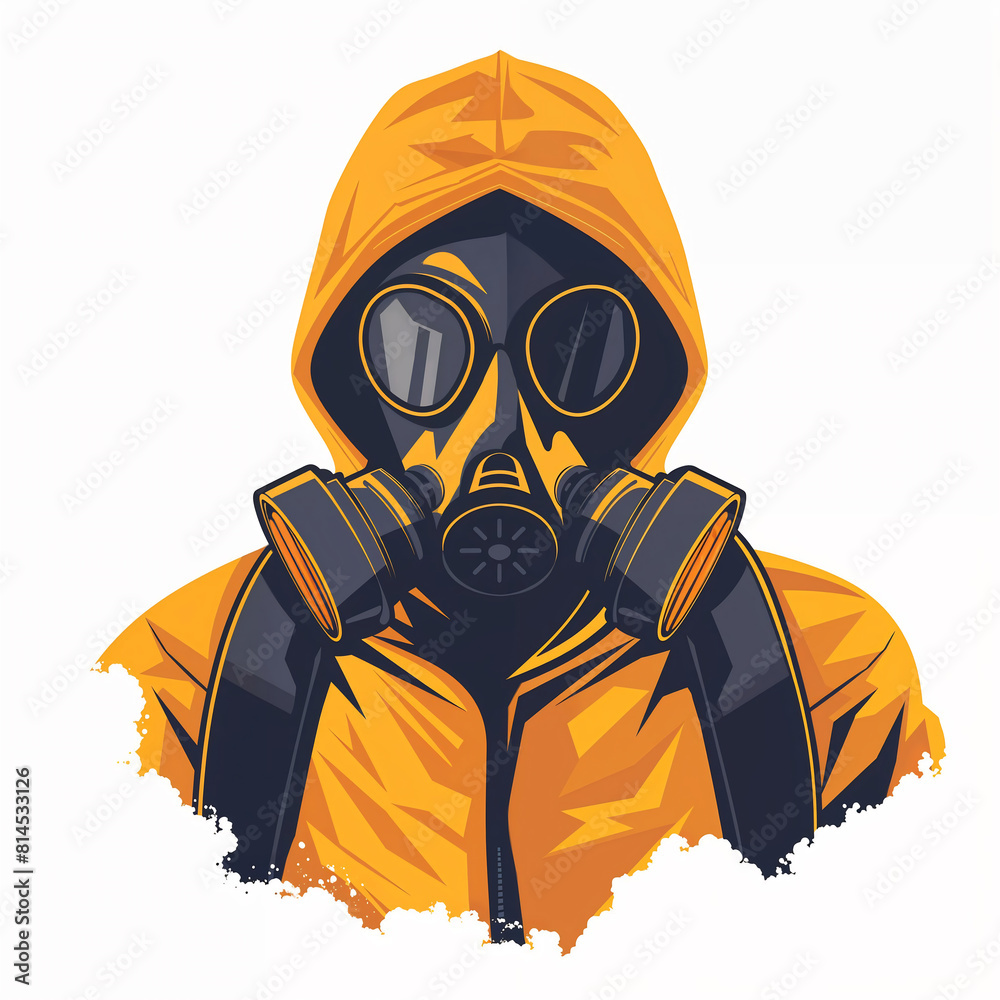 Man wearing gas mask hooded jacket apocalypse concept vector logo style ...