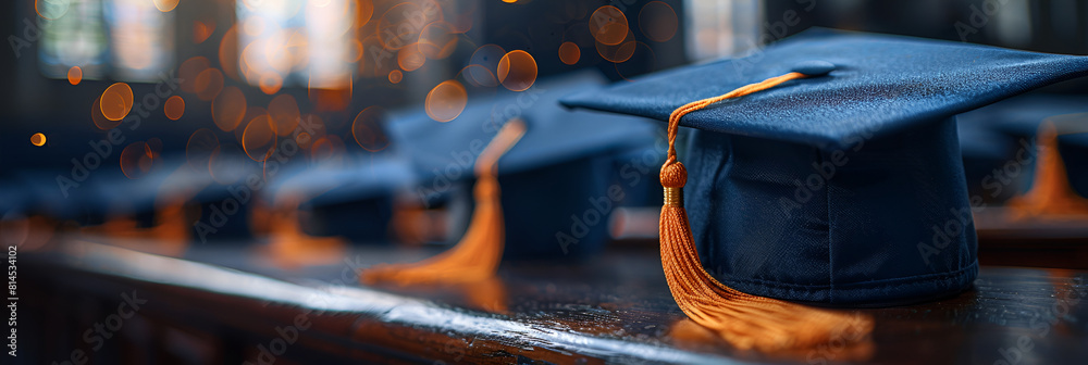 College Graduation Cap Isolated, Many graduation caps on blur ...