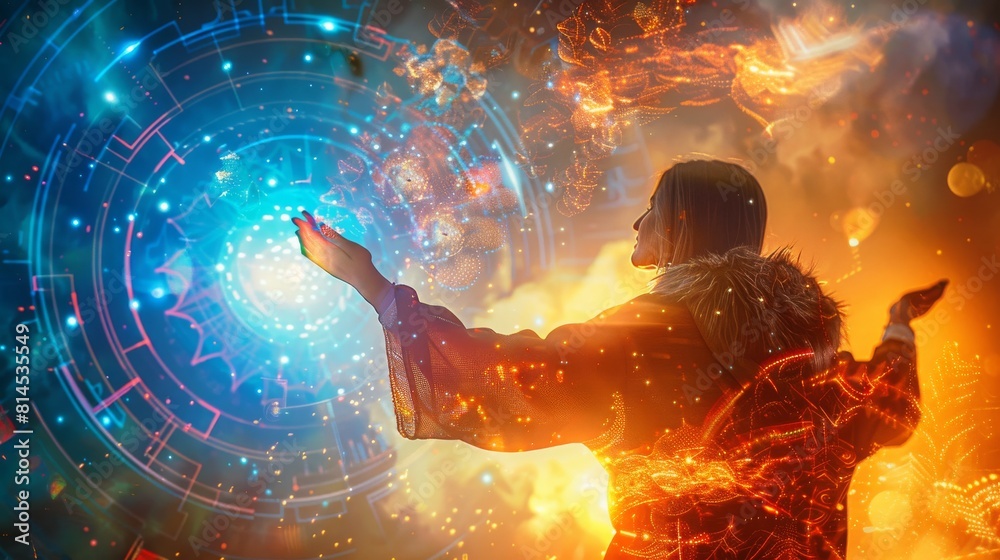 A free shaman woman in ecstasy, having trance and joy in nature at ...