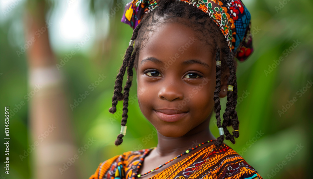 Closeup photo of a happy african girl in traditional attire and braided ...