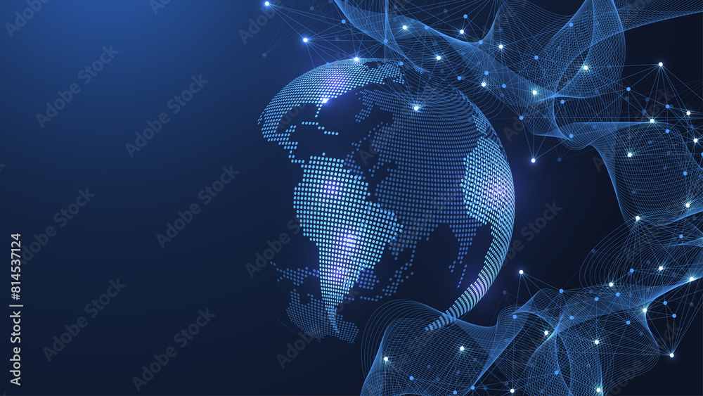 Global network connection illustration. World map point and line ...