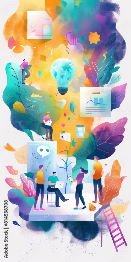 Open source software flat design top view community collaboration theme ...