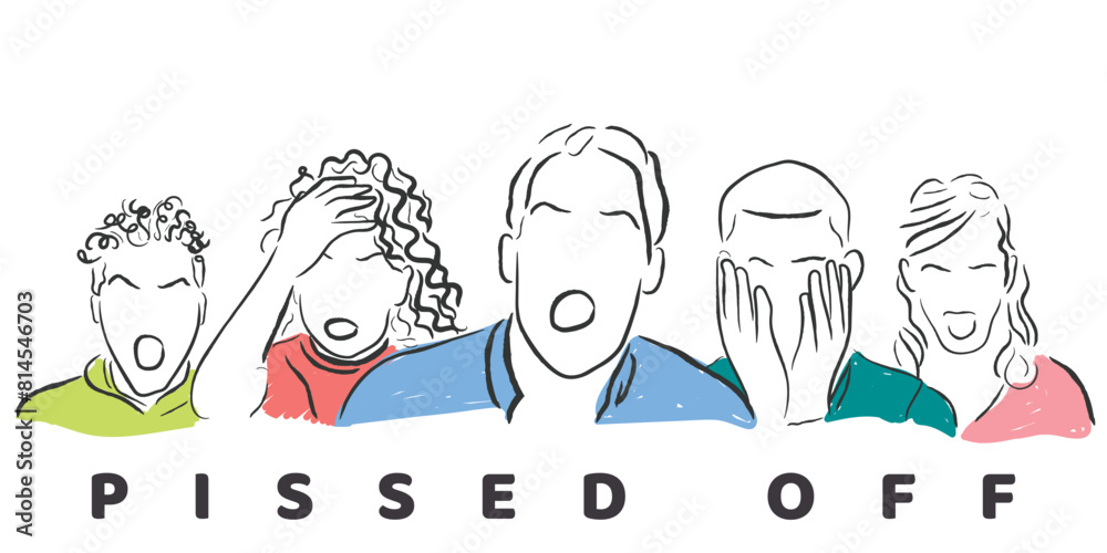 Hand drawn line art vector of people angry and pissed off. Frustration ...