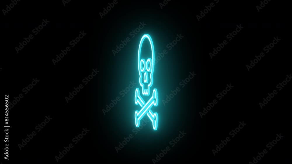 Neon jolly roger sign animation, rotation around vertical axis. Glowing ...