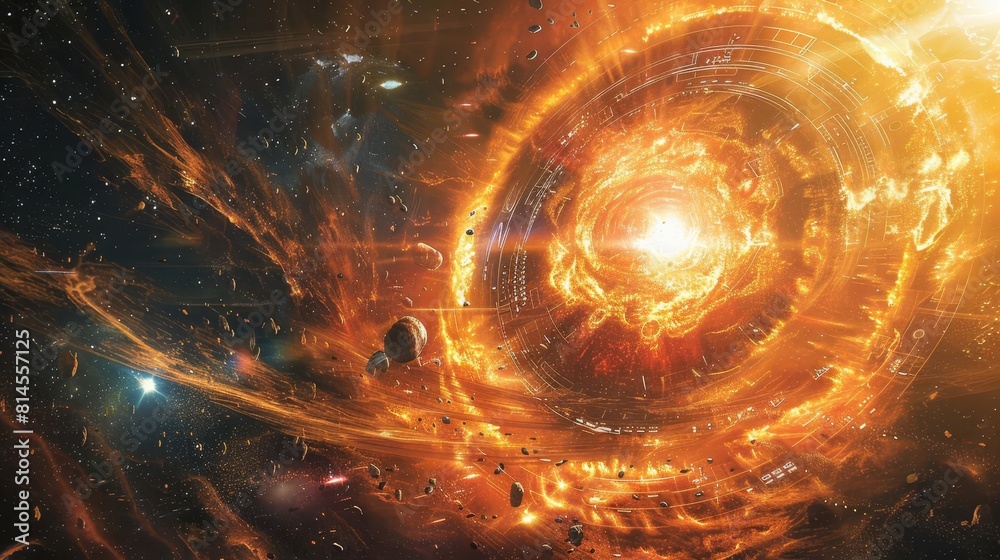 Futuristic portrayal of a human spacecraft observing a supernova ...