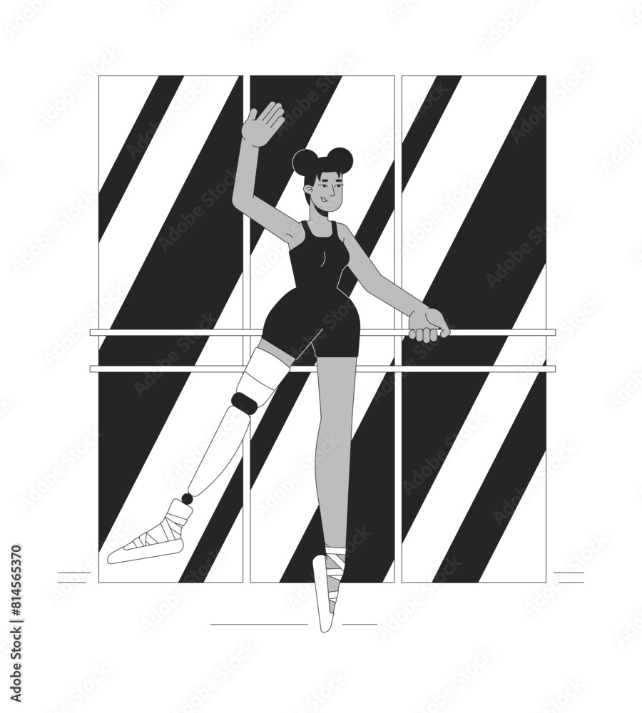 Disabled ballerina line black and white line illustration. African ...