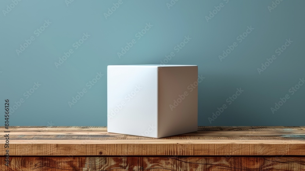 The top front far side of a white cube from the top. A white background ...