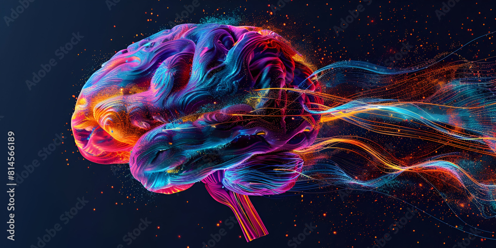 Colorful neural network in brain against dark backdrop artistic and ...