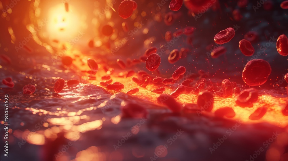 Medical illustration of blood vessels and blood cells Stock ...