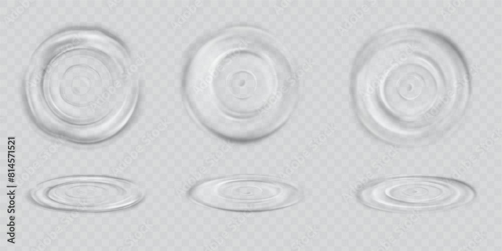 Water drop splash circle wave effect top view. 3d liquid circular ...