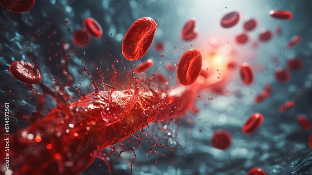 Medical illustration of blood vessels and blood cells Stock ...