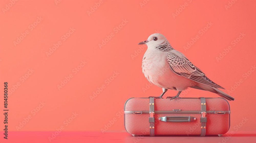 Bird figure stands atop coral luggage banner background copy space ...