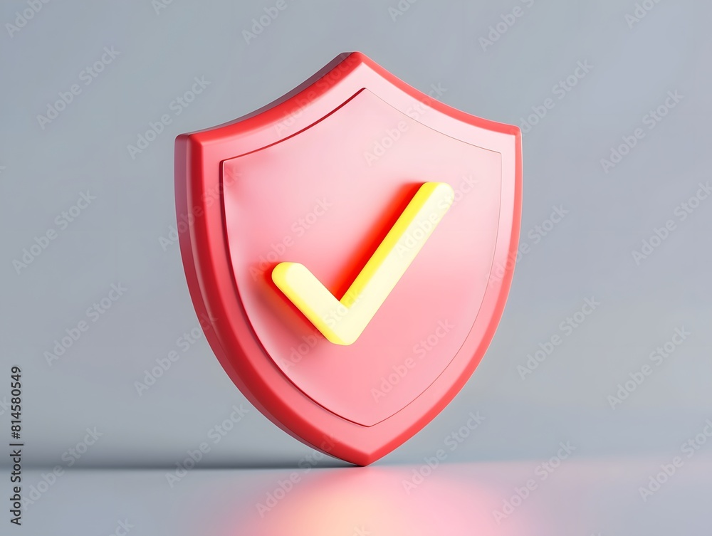 3d protection shield icon, checkmark on shield symbol, safety concept ...
