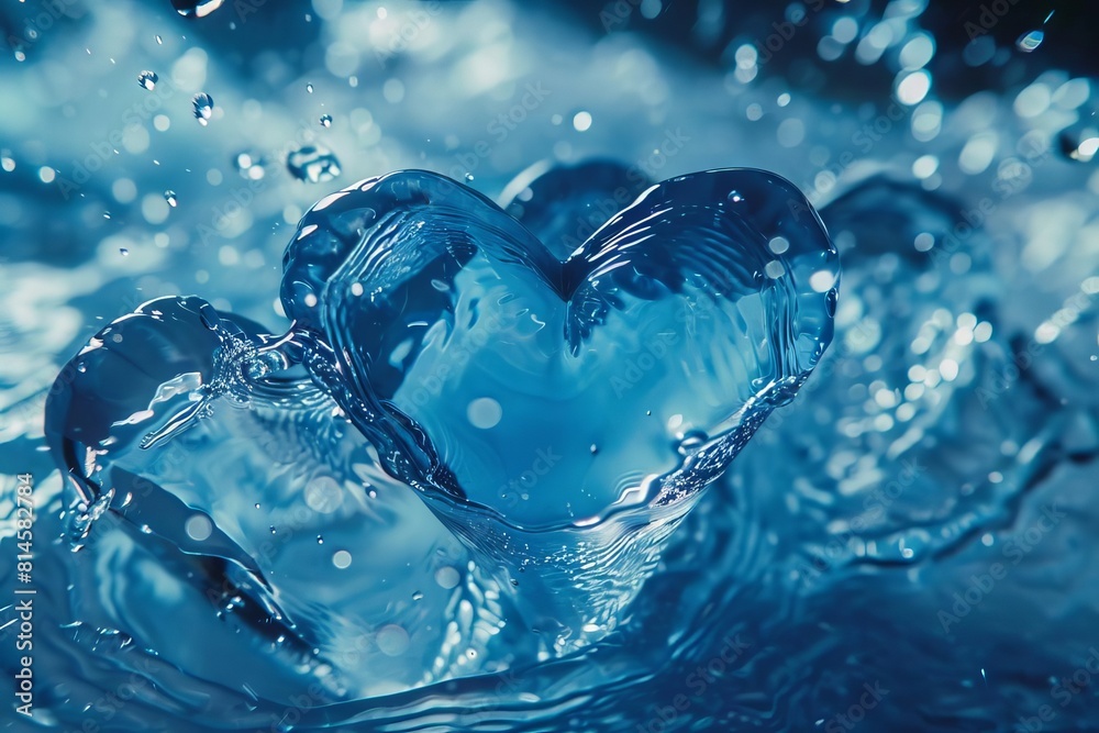 fluid heart shapes dance in a captivating splash of flowing blue liquid ...