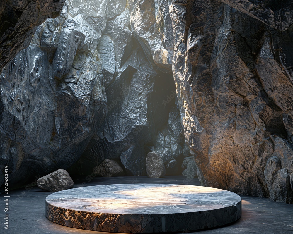 podium, cave, rocks, dark, light, contrast, stone, rough, surface ...