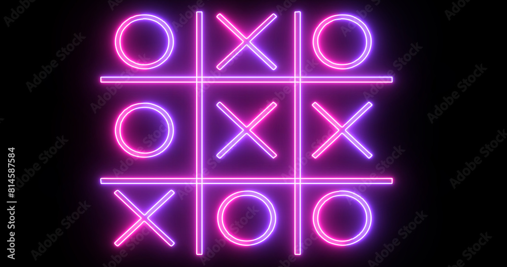Pink and purple Tic Tac Toe game icon on a black background. Glowing ...