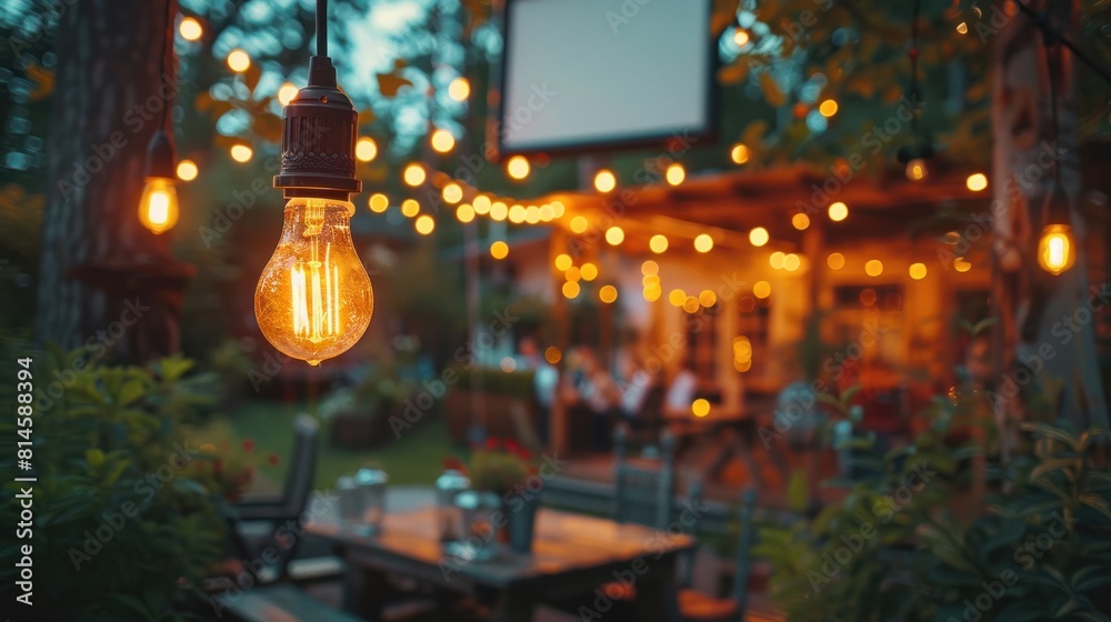 Summer movie theater with outdoor projector screen and seating for ...