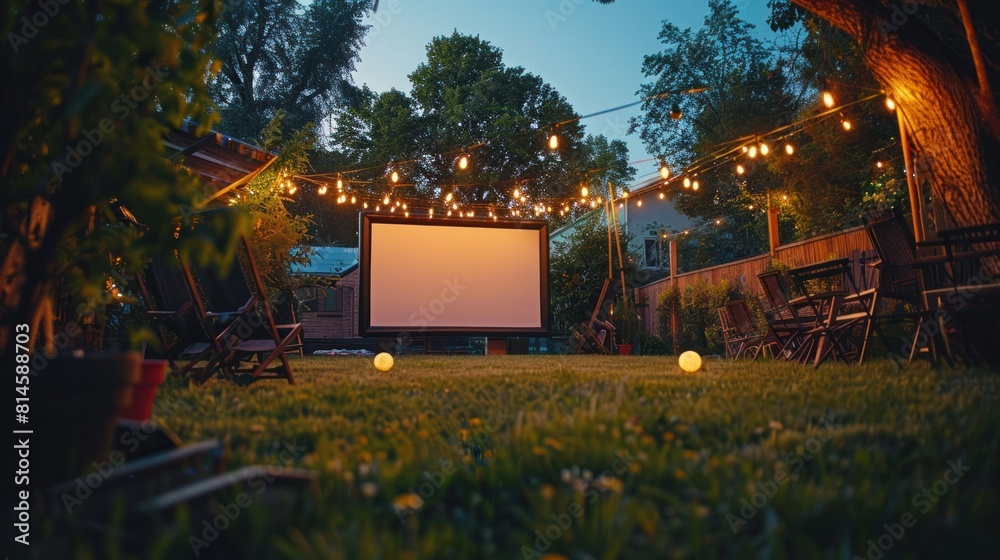 Summer movie theater with outdoor projector screen and seating for ...